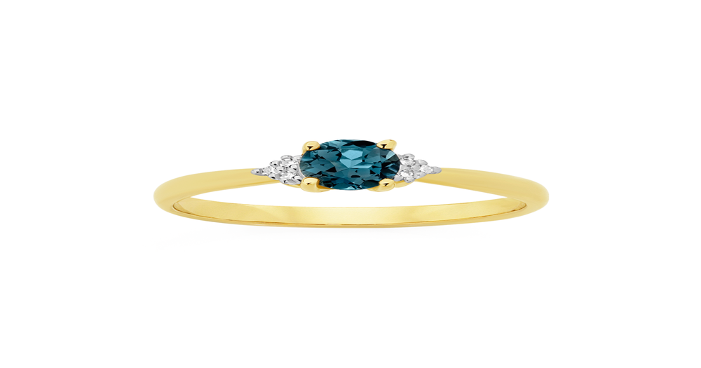 9ct Gold London Blue Topaz & Diamond Shoulder Ring in Blue | Goldmark (AU)