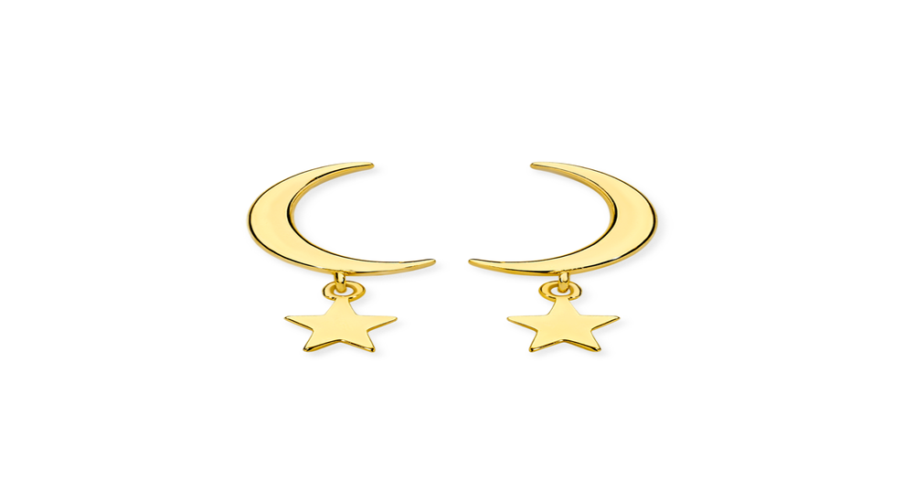 9ct Gold Moon & Star Drop Stud Earrings | Goldmark (AU)