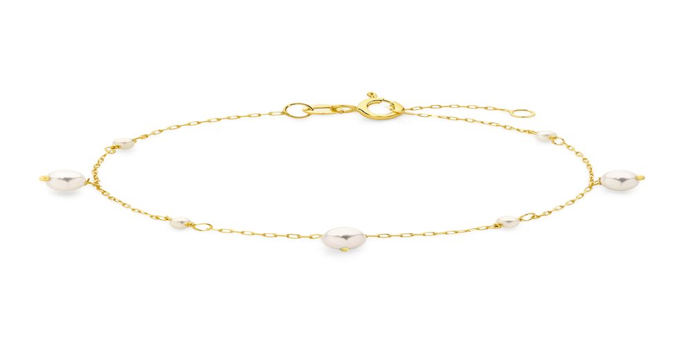 9ct Gold Multi Cultured Freshwater Pearl Trace Bracelet in White ...