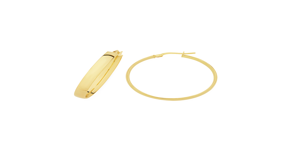 9ct Gold On Silver 30mm Half Round Hoop Earrings | Goldmark (AU)