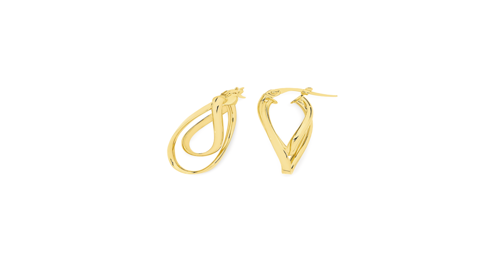 9ct Gold Oval Double Polished Wave Hoop Earrings | Goldmark (AU)