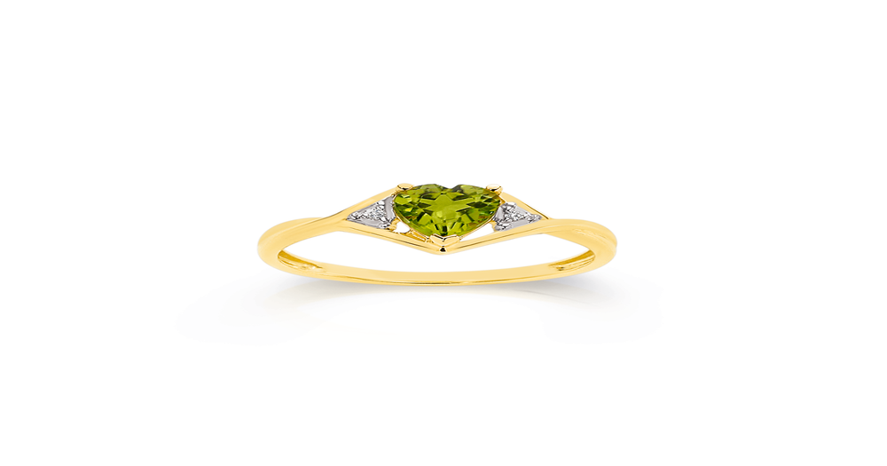 9ct Gold Peridot & Diamond Heart Ring in Green | Goldmark (AU)