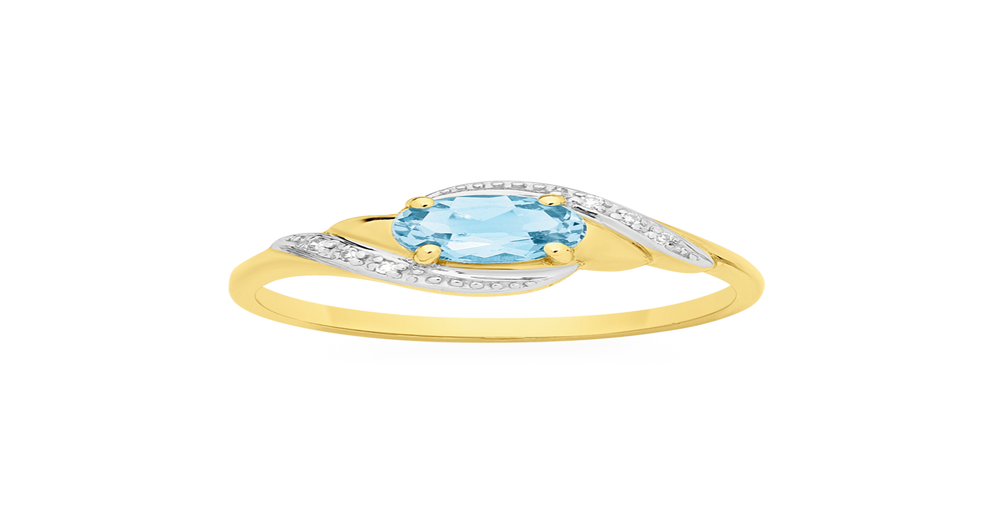 9ct Gold Swiss Blue Topaz & Diamond Ring in Blue | Goldmark (AU)