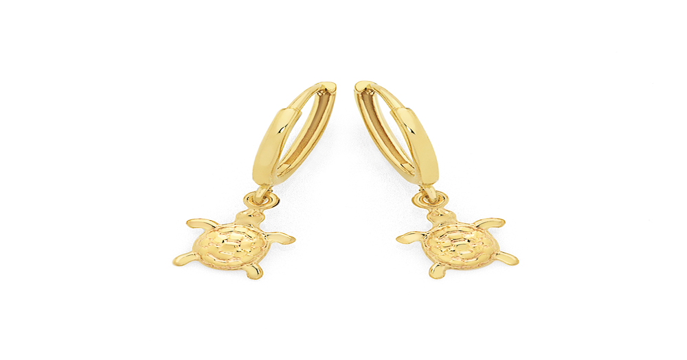 9ct Gold Turtle Drop Huggie Earrings | Goldmark (AU)
