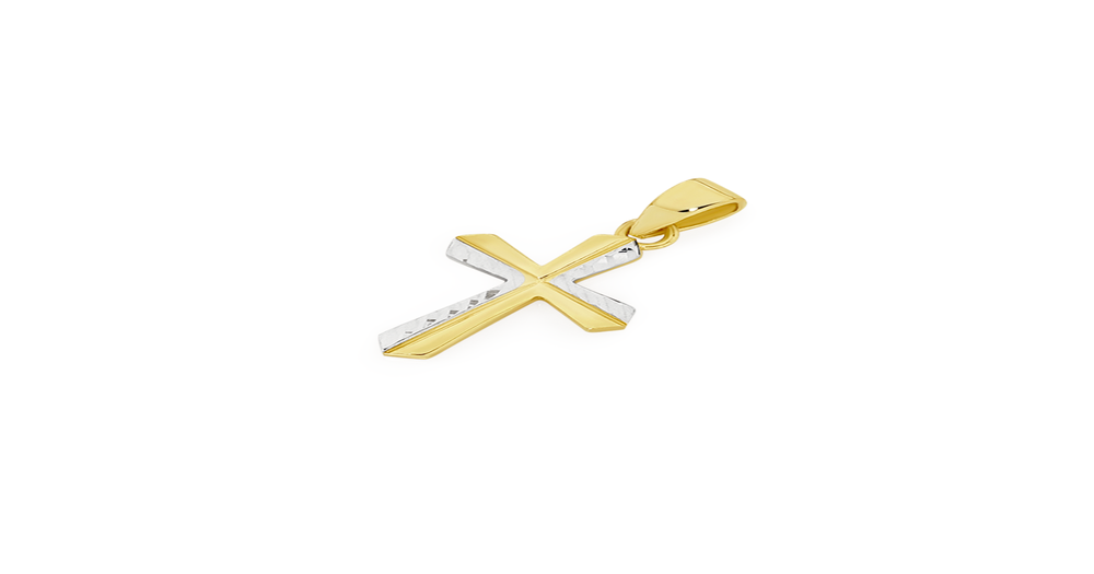9ct Gold Two Tone 14mm Half Diamond-cut Edge Fluted Cross Pendant ...
