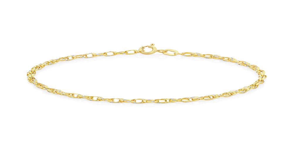 9ct Gold Two Tone 19.5cm Diamond-cut Oval Double Belcher Bracelet ...