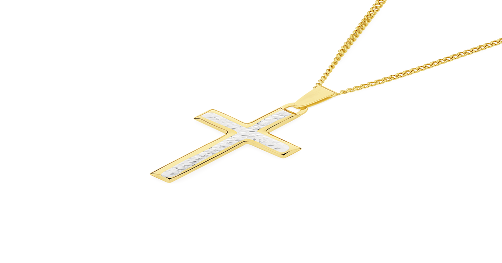 9ct Gold Two Tone Diamond-cut Centre Cross Pendant | Goldmark (AU)