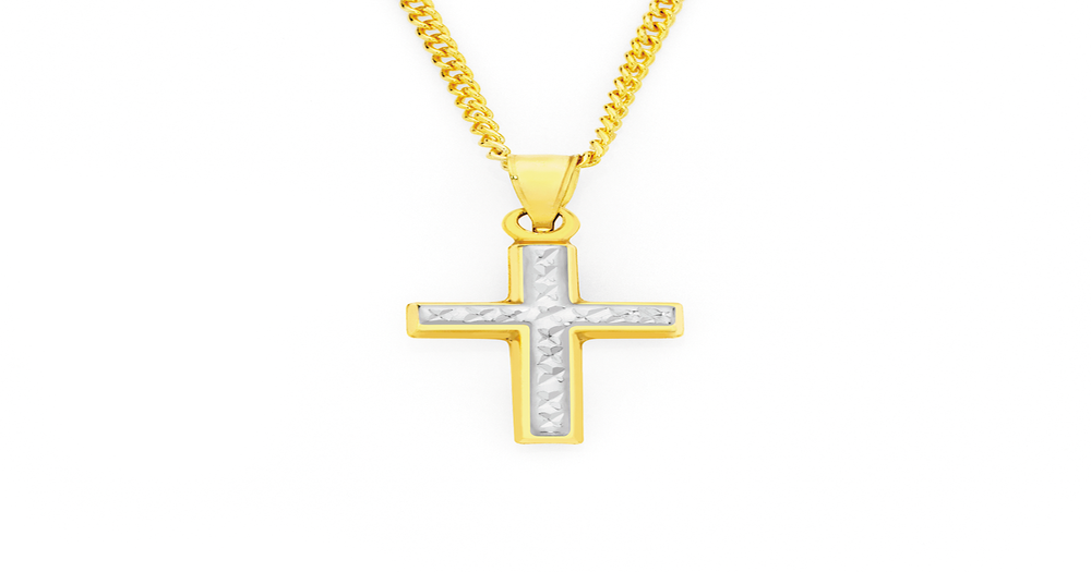 9ct Gold Two Tone Diamond-cut Centre Cross Pendant | Goldmark (AU)
