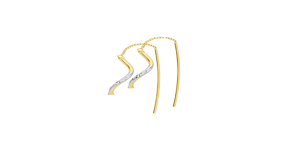 9ct Gold Two Tone Diamond-cut & Polished Twist Bar Thread Through ...