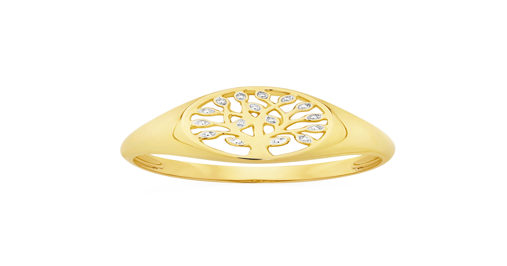 9ct Gold Two Tone Tree Of Life Signet Ring | Goldmark (AU)