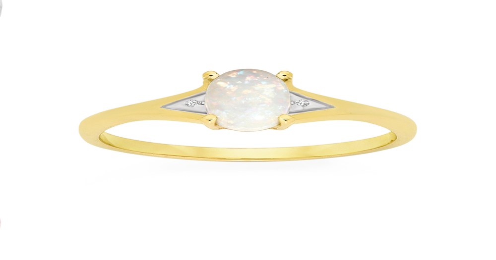 9ct Gold White Opal & Diamond Ring in White | Goldmark (AU)