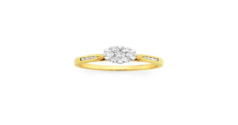 9ct Two Tone Diamond Cluster Ring With Shoulder Stones | Goldmark (AU)