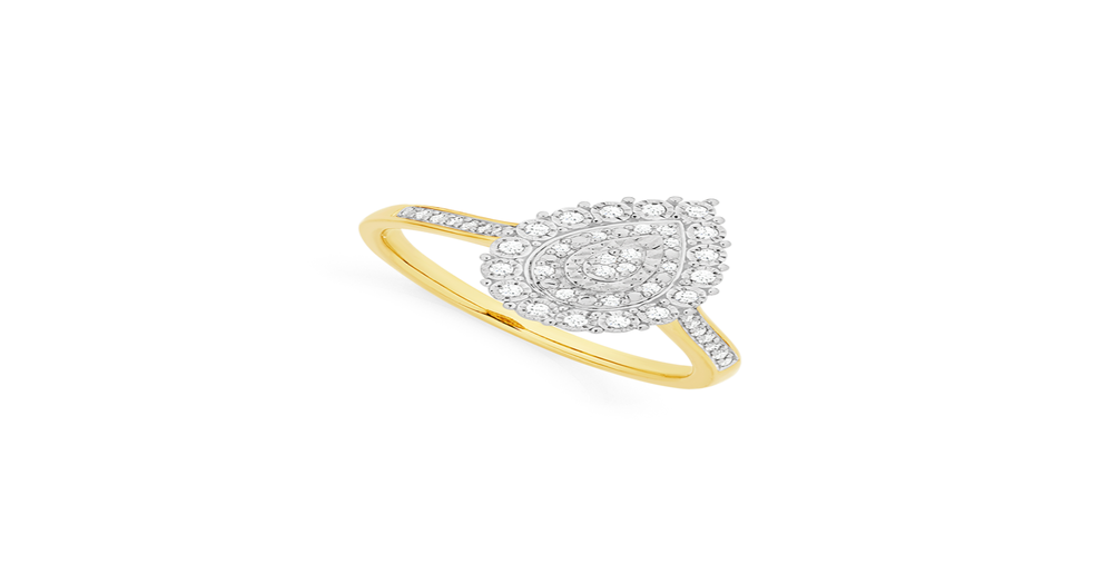 9ct Two Tone Gold Diamond Pear Cluster Ring | Goldmark (AU)