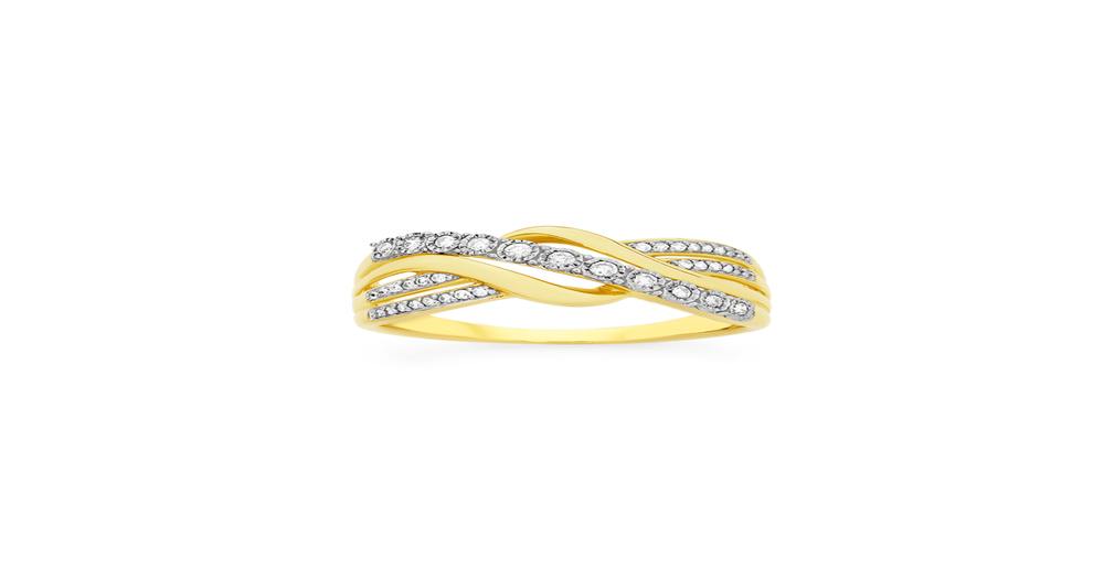 9ct Two Tone Gold Diamond Swirl Crossover Ring | Goldmark (AU)
