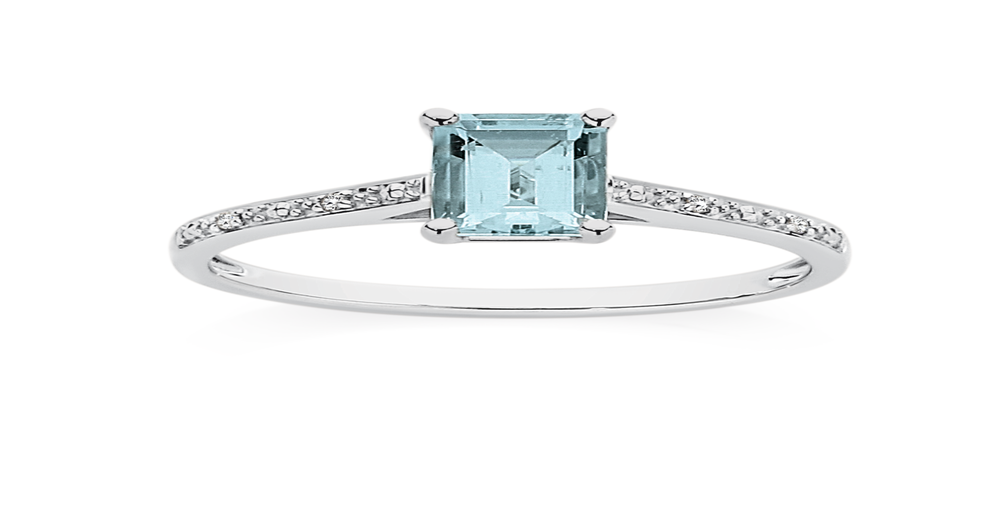 9ct White Gold Aquamarine & Diamond Ring in Blue | Goldmark (AU)
