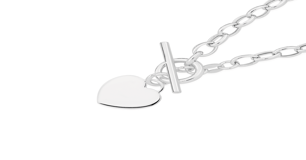 Italian Silver 45cm Heart Fob Oval Belcher Necklace | Goldmark (AU)