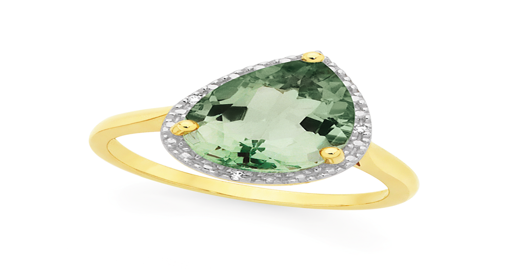 Manhattan G Cocktail Ring Collection- 9ct Gold Green Amethyst Pear ...