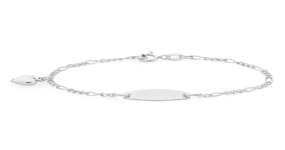 Silver 16cm Solid Figaro 3+1 Heart Charm Identity Bracelet | Goldmark (AU)