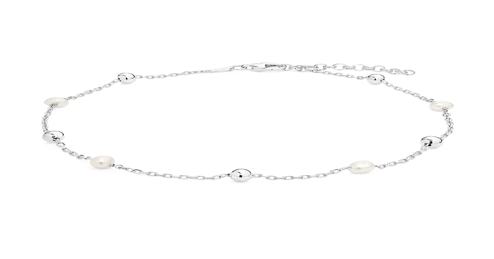 Silver 25+2cm Ball And Pearl Trace Anklet in White | Goldmark (AU)