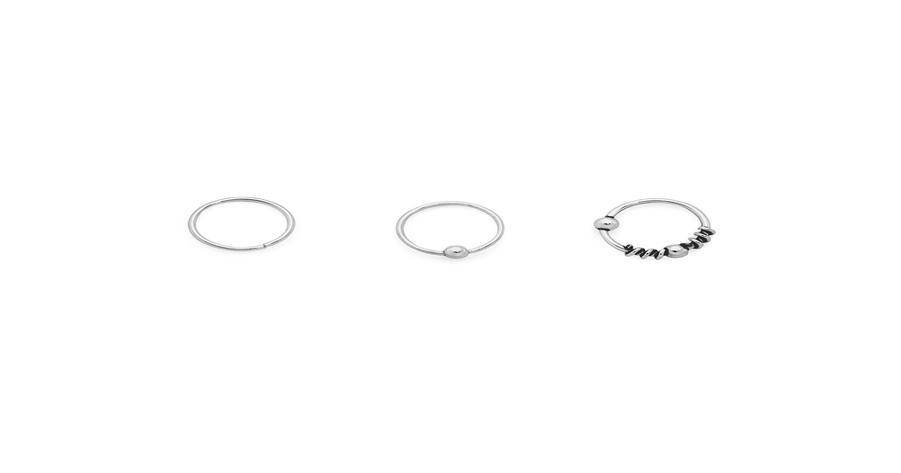 Silver 3 Piece Plain, Ball & Fancy Nose Ring Set | Goldmark (AU)