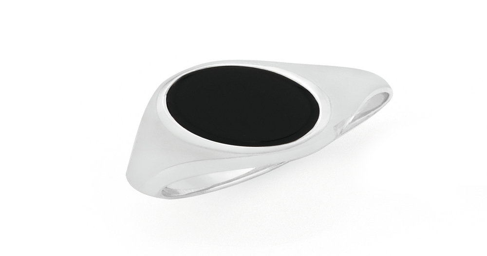 Silver Black Agate Oval Signet Ring | Goldmark (AU)