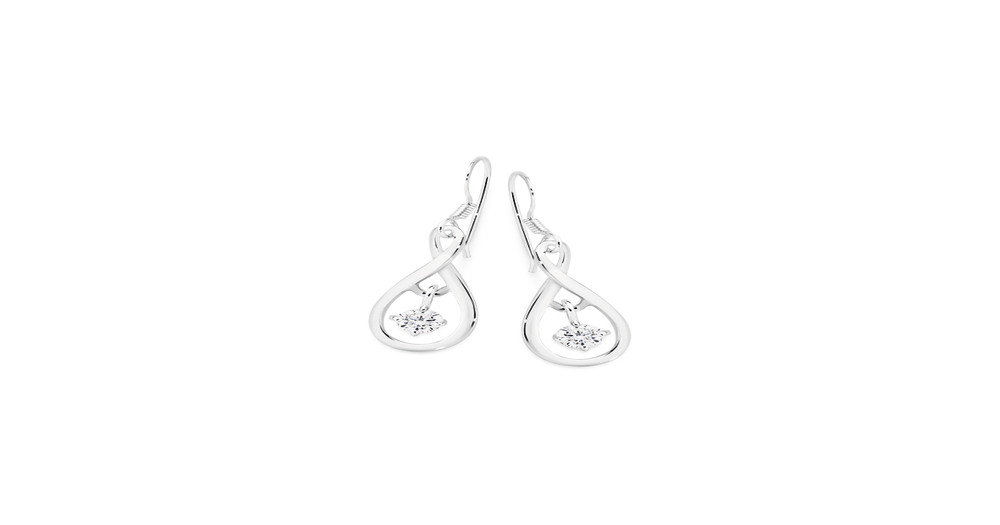 Silver Cz Open Loop Drop Earrings in Clear | Goldmark (AU)