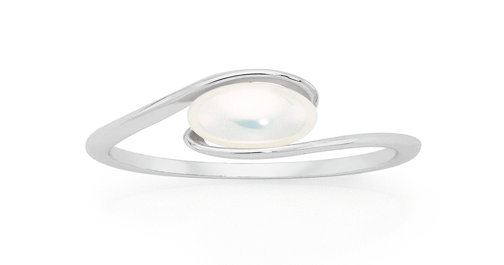 Silver Pearl Bypass Ring Size O in White | Goldmark (AU)