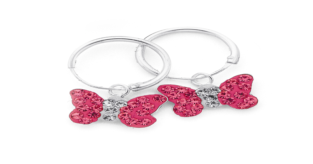 Silver Pink Crystal Butterfly Hoops in Pink | Goldmark (AU)