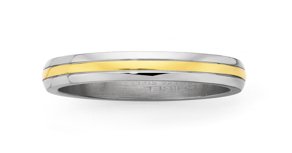 Stainless Steel & Gold Plate Line Ring | Goldmark (AU)