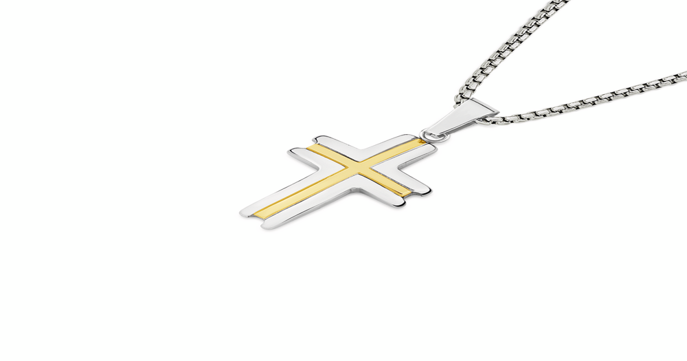 Steel 32mm Convex Gold Plated Centre Cross Pendant | Goldmark (AU)